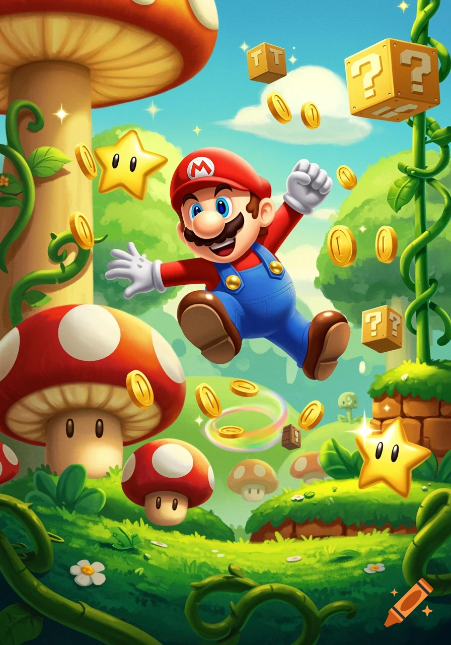 Vibrant cartoon illustration of Super Mario raising his fist ...