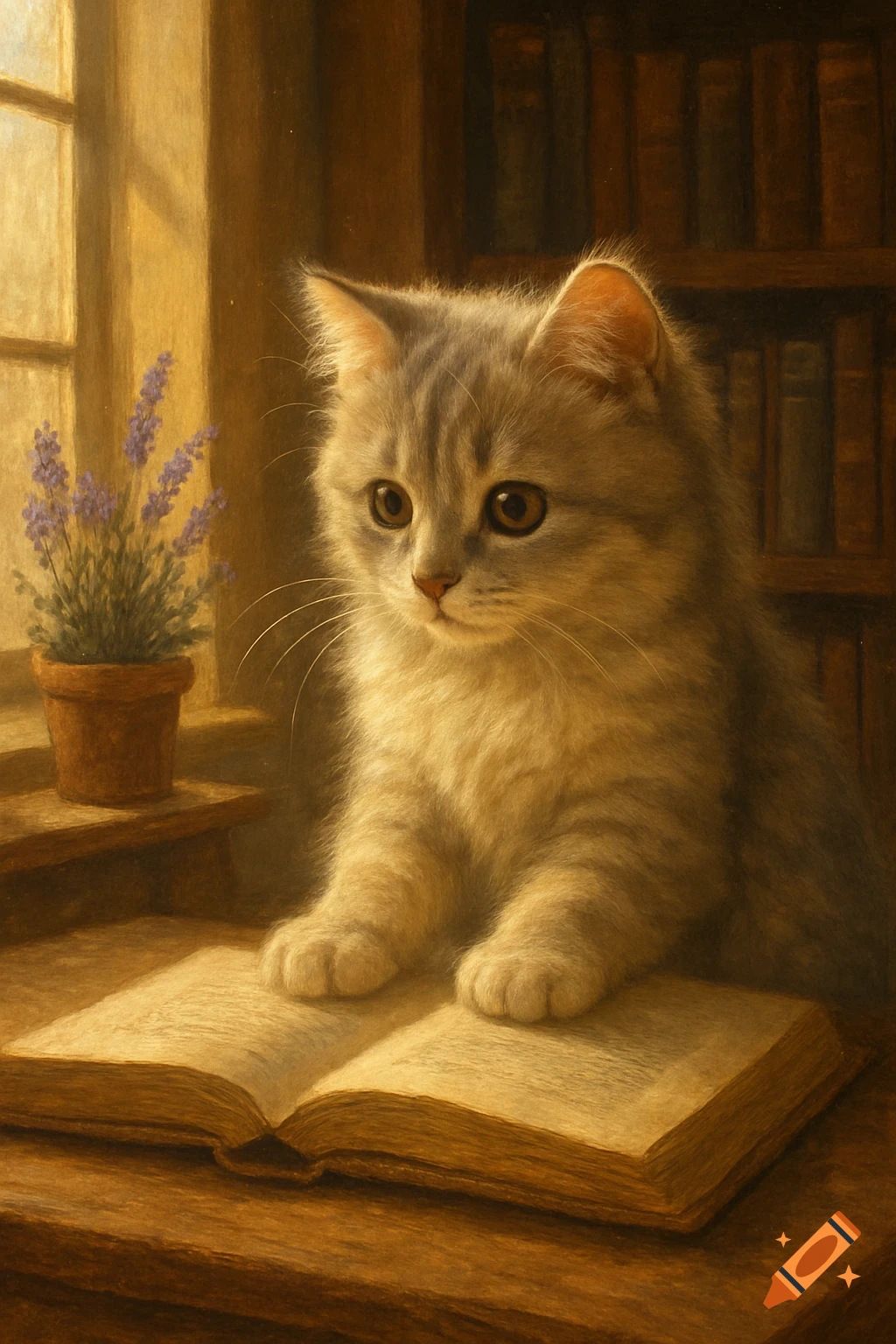 A black cocker spaniel with a white chest sits on a rug, reading an ...