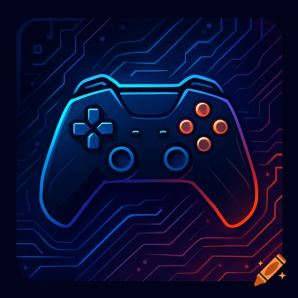 A glowing blue and green gradient gaming headset and controller icon ...