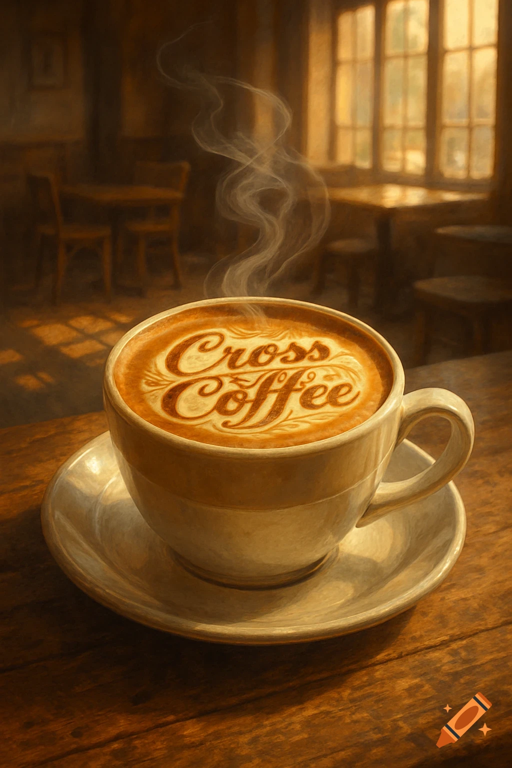 Coffee logo with cross in the foam on Craiyon