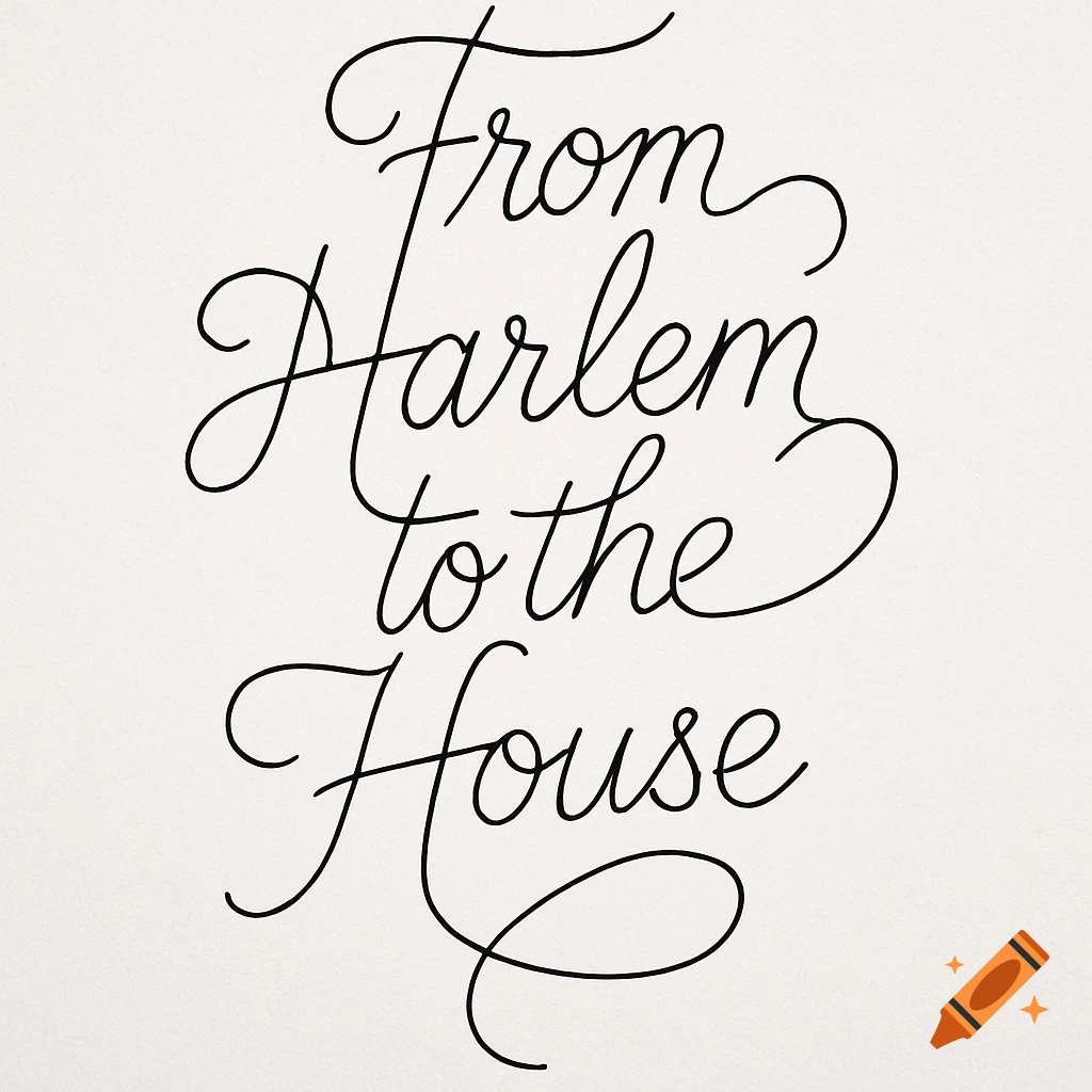 Black calligraphic text reads 'From Harlem to the House' on a light ...