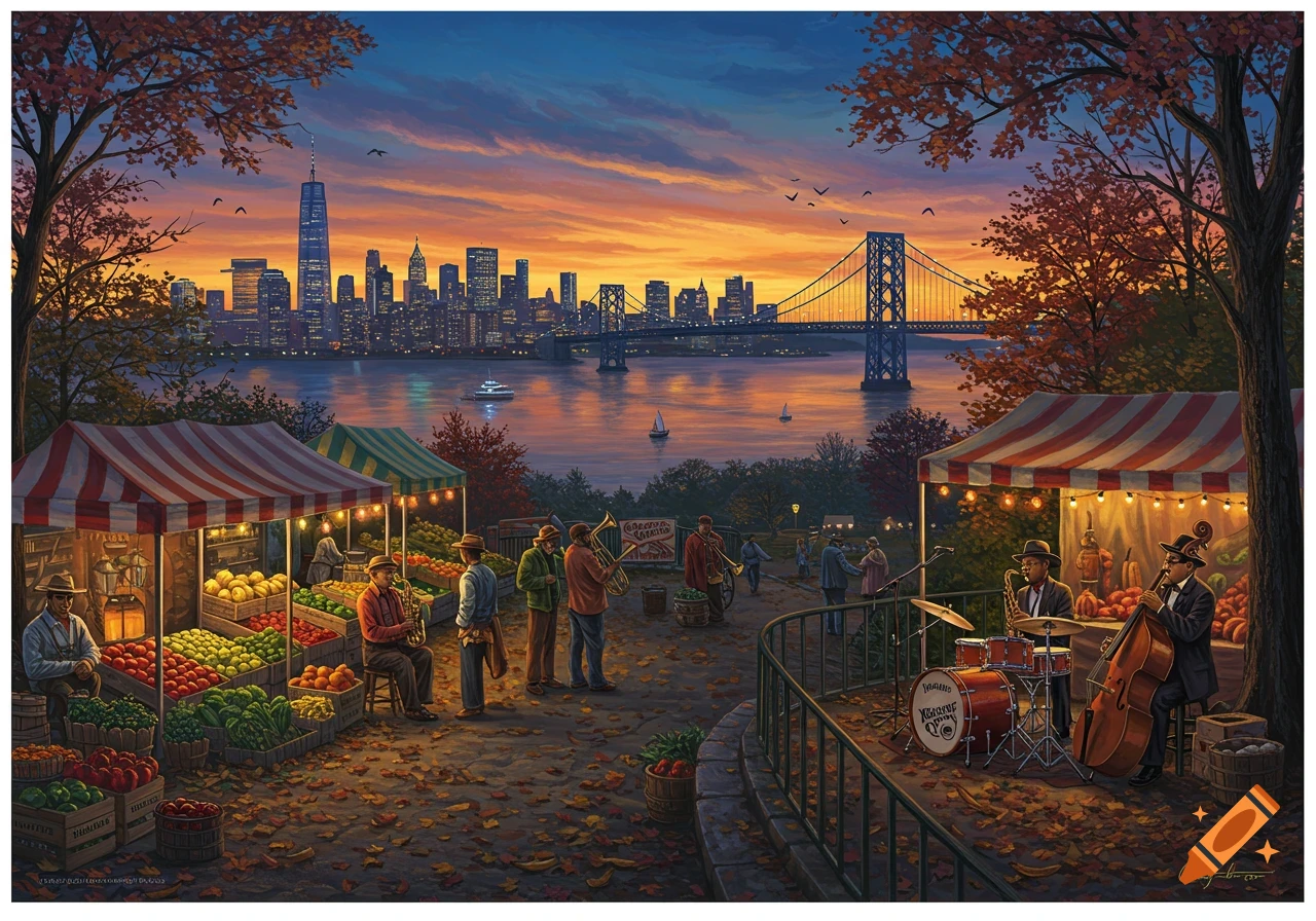 An illustration of women gathered around a wooden table in a lush ...