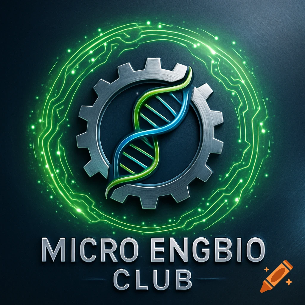 A logo featuring a metallic gear with a DNA helix, surrounded by ...