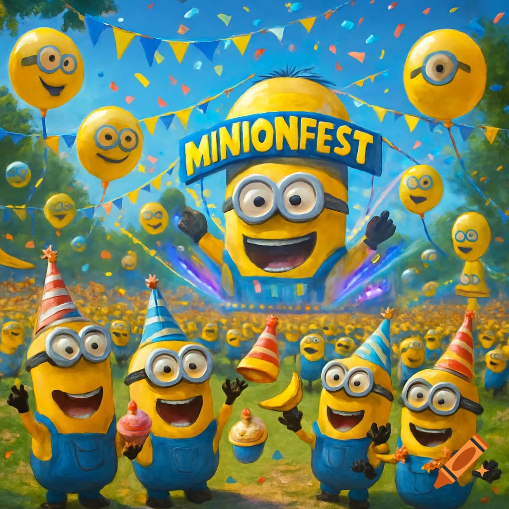 A group of Minions in blue overalls reacting to large green clouds of ...