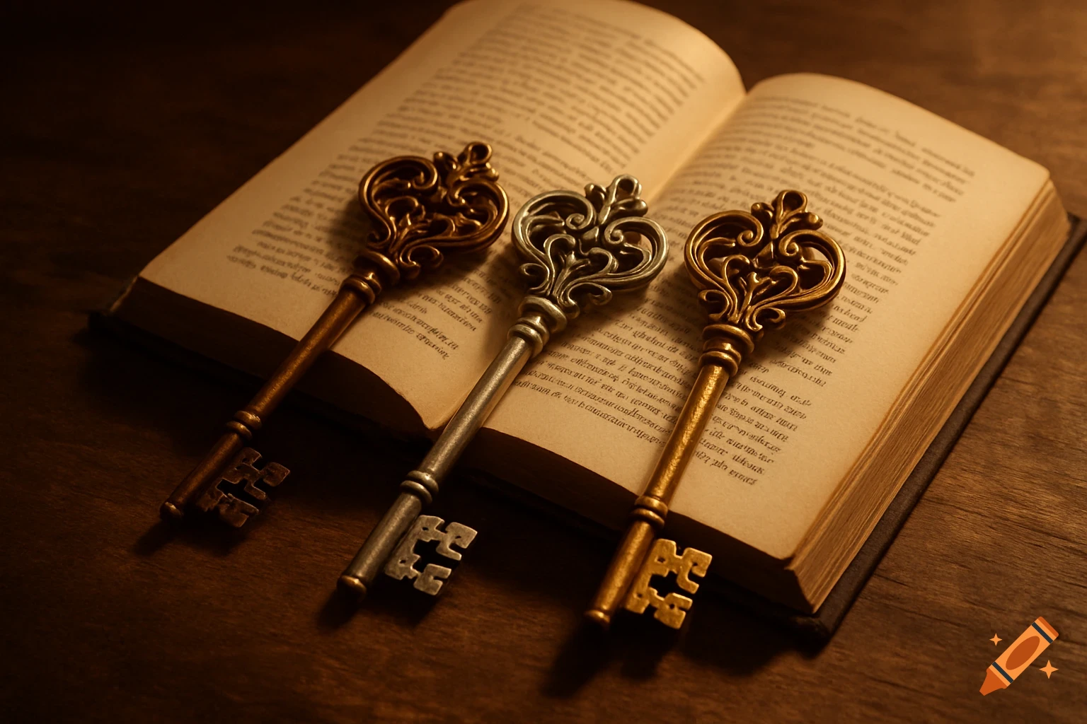 A hand holds an ornate golden key before an open door revealing a ...