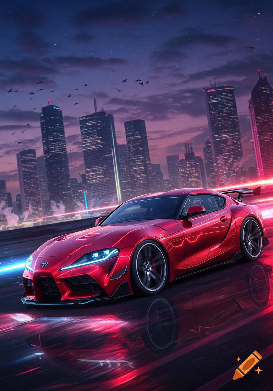 Lightning McQueen drives through a neon-lit Japanese-style city at ...