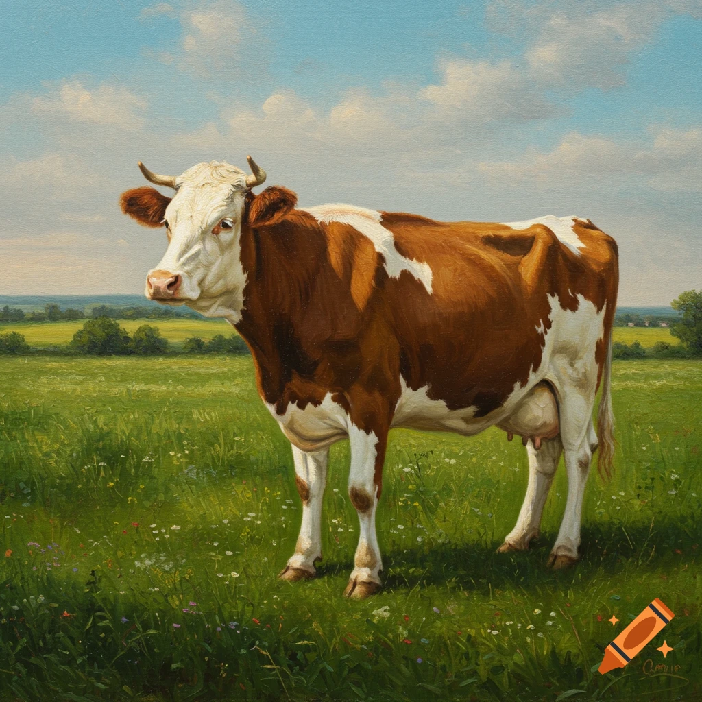 A black and white dairy cow stands in a green field with a yellow ear ...