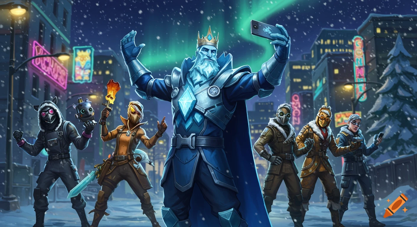 Ice King taking a selfie with other Fortnite Season 7 battle pass skins ...