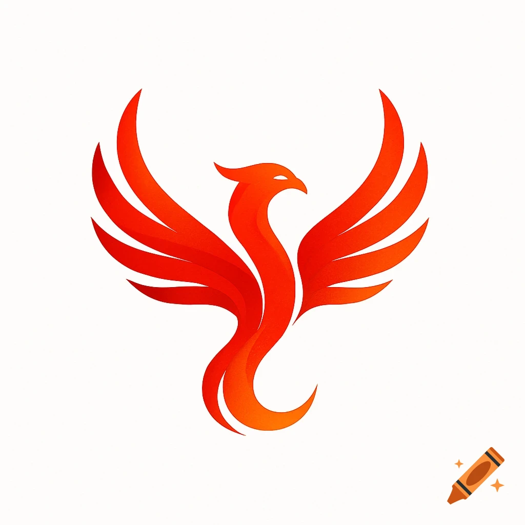 Stylized red and orange phoenix logo with spread wings and flame-like ...