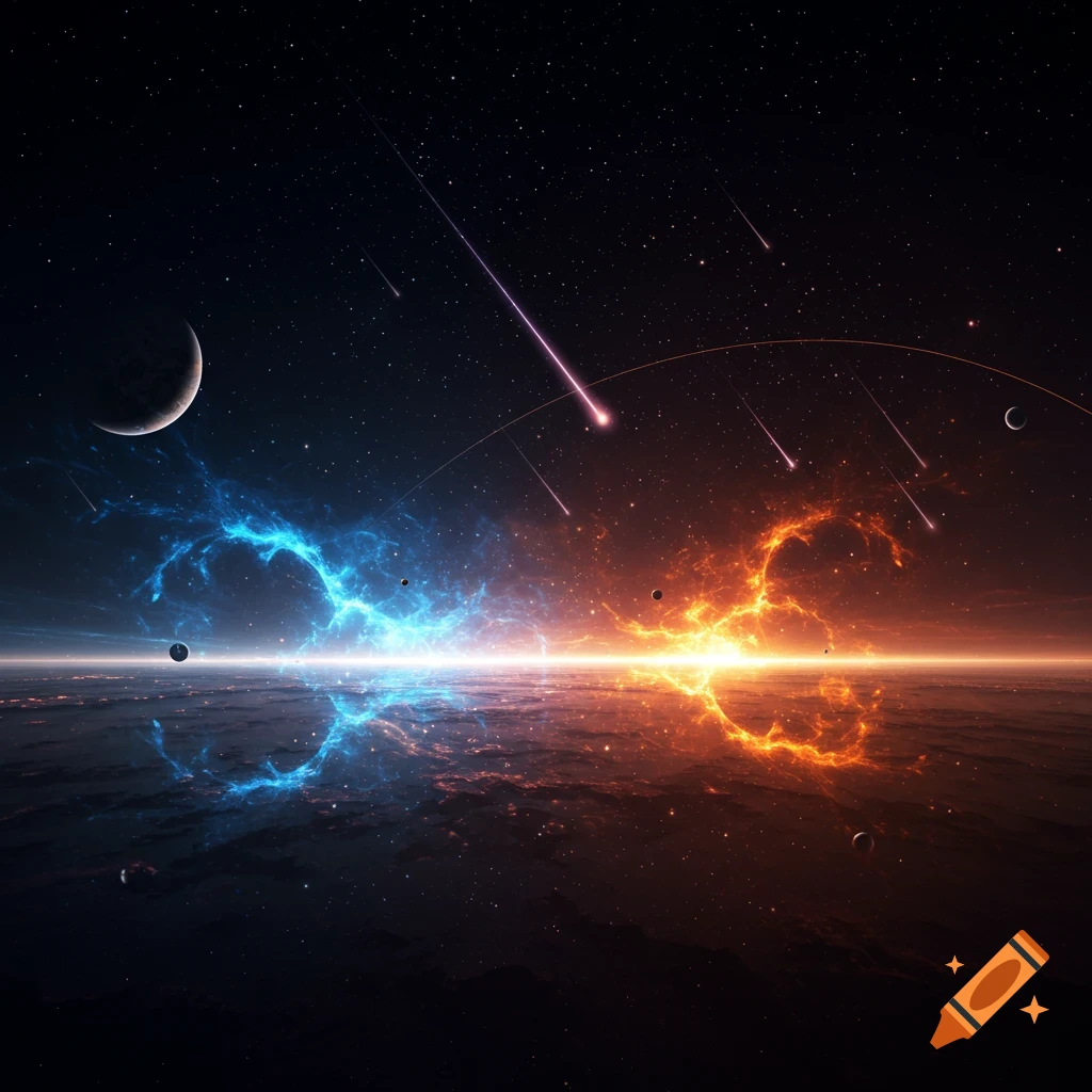 Deep space scene with multiple planets, asteroids, and glowing red ...