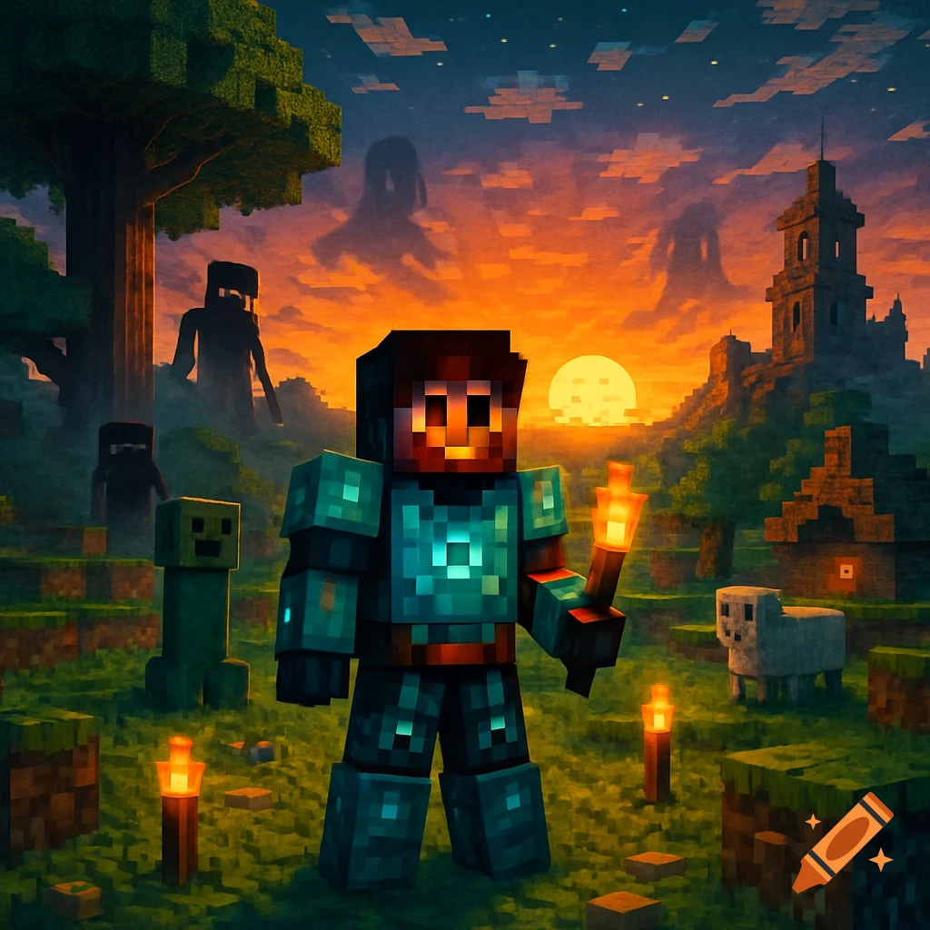 A blocky Herobrine character with glowing eyes, chained in a dark stone ...