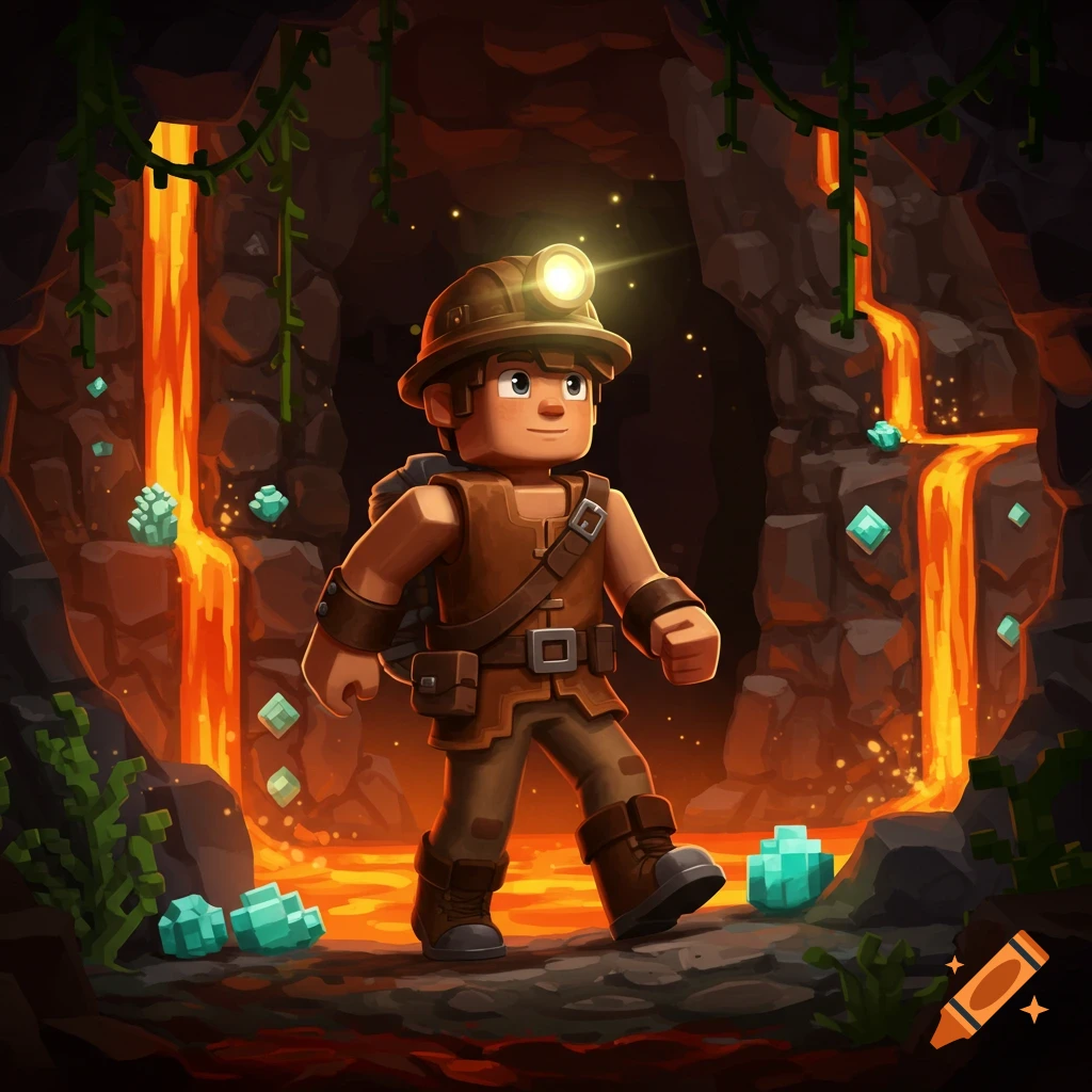 A terrified cartoon boy stands in a fiery hellscape filled with lava ...