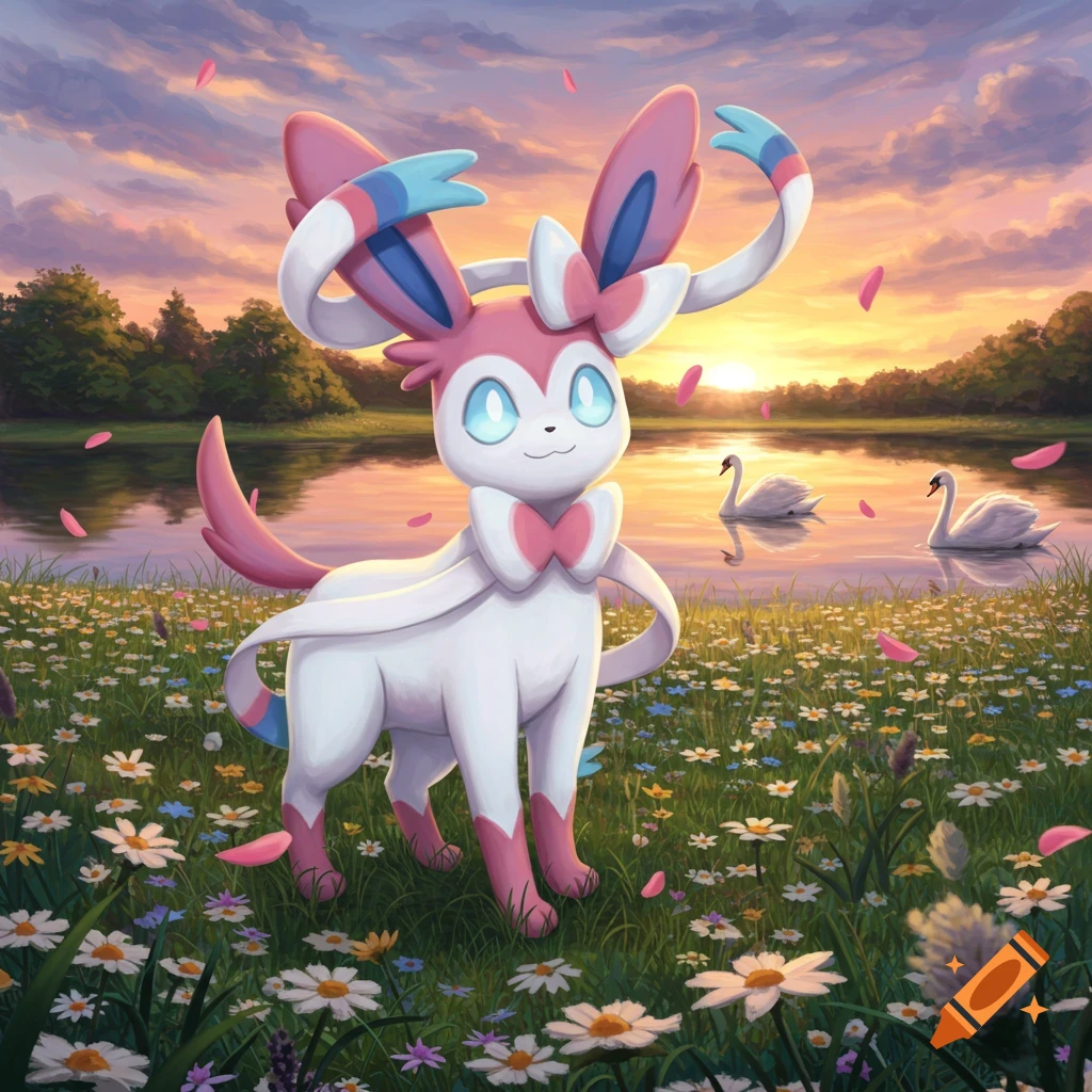 Little Eevee on a plush pink couch, happily eating a cookie, next to ...