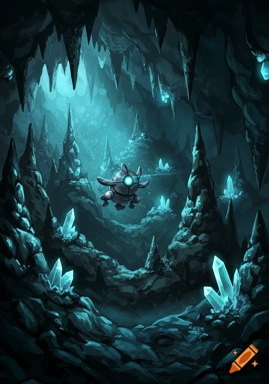 Top-down sci-fi battle map featuring a river, glowing blue crystals ...