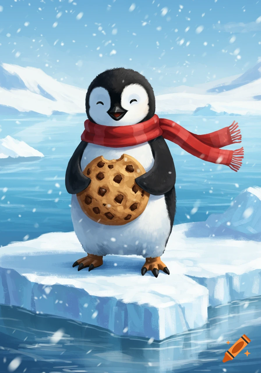 Photorealistic image of a fluffy penguin in a Santa hat holding a ...