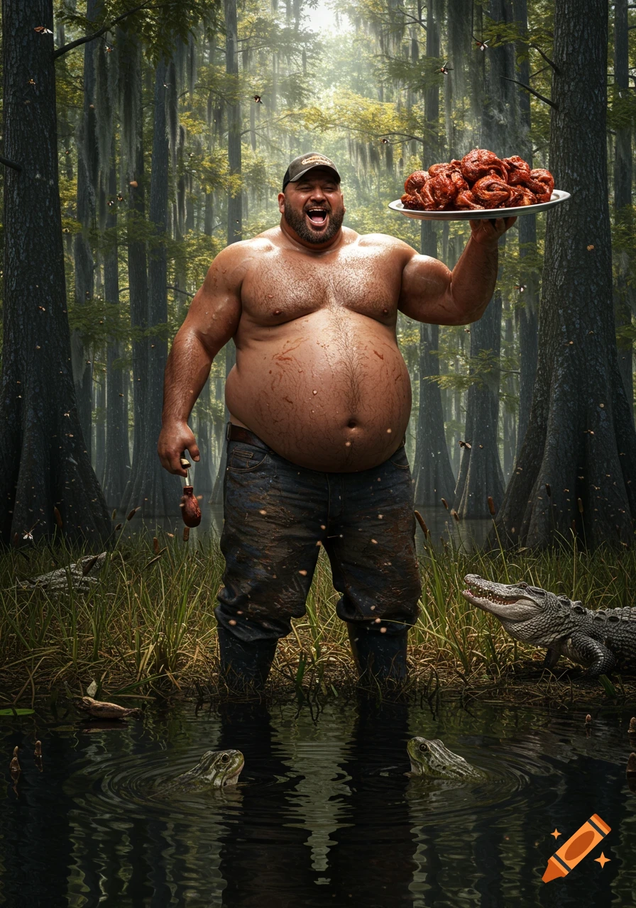 A hyperrealistic photograph of a morbidly obese, shirtless man sitting ...