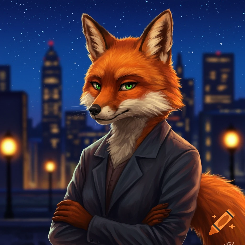 Bust portrait of a realistic anthropomorphic fox with orange fur ...