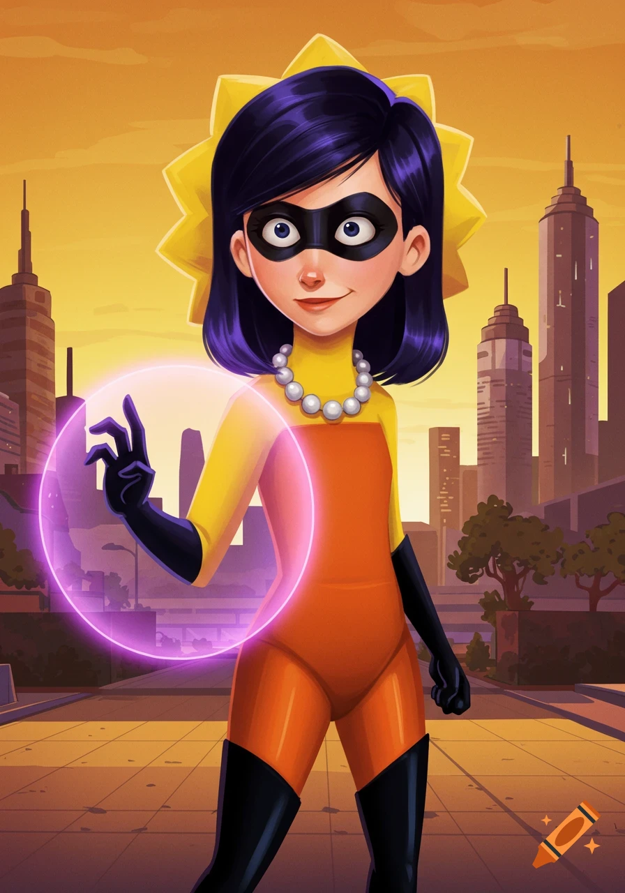 A cartoon Powerpuff-style character with short black hair, wearing a ...