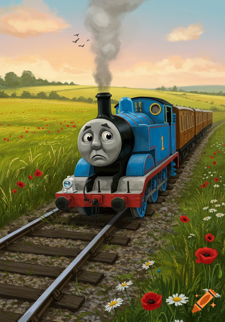 An illustration of Thomas the Tank Engine and Sonic the Hedgehog on ...