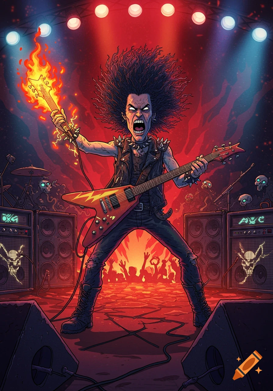 Cartoon punk rock band 'CHEFDENKER' performs on stage with confetti and ...