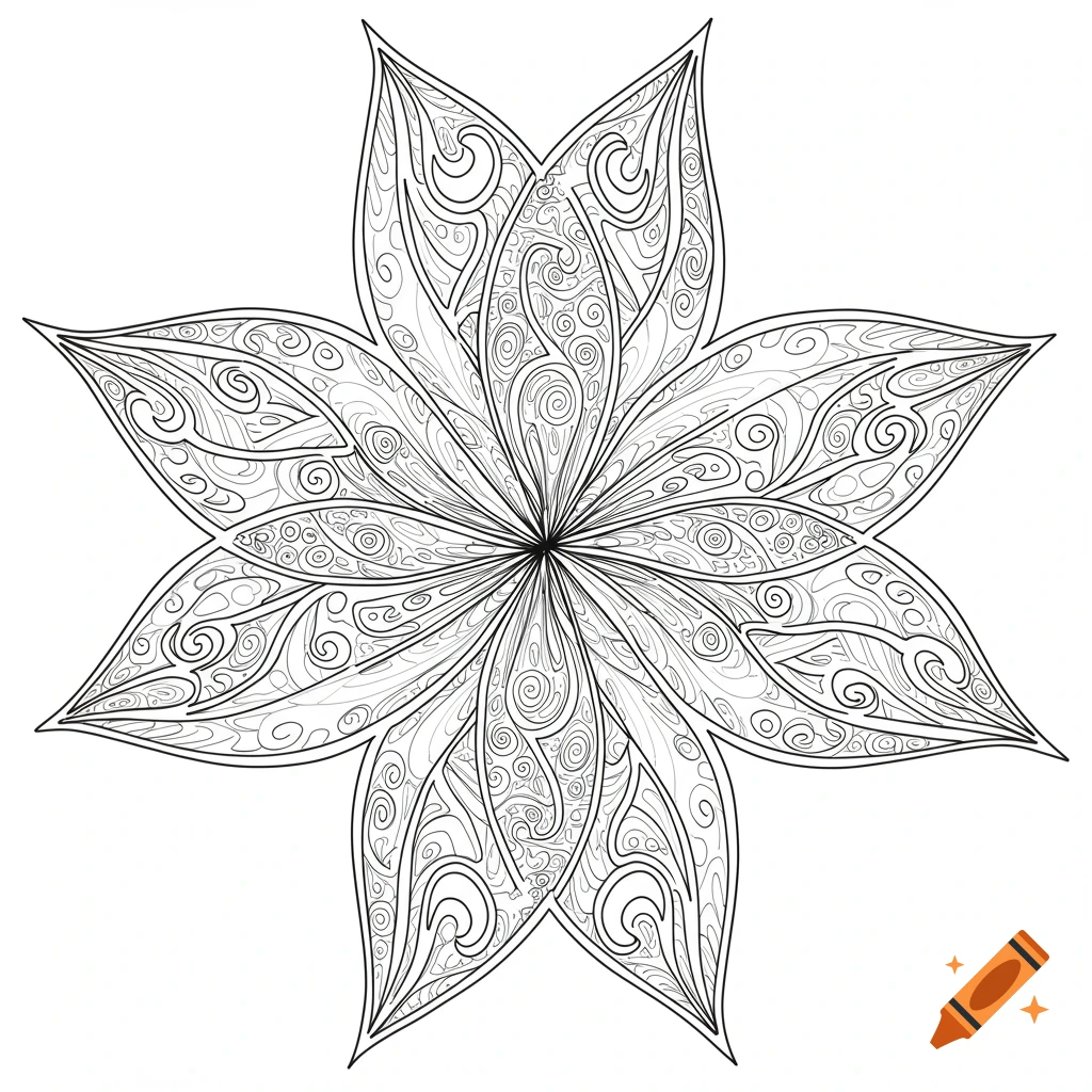 Black and white flower coloring page with clean line art on white ...