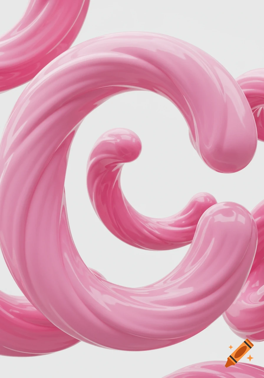 Close-up of glossy pink twisted C-shapes on a white background ...