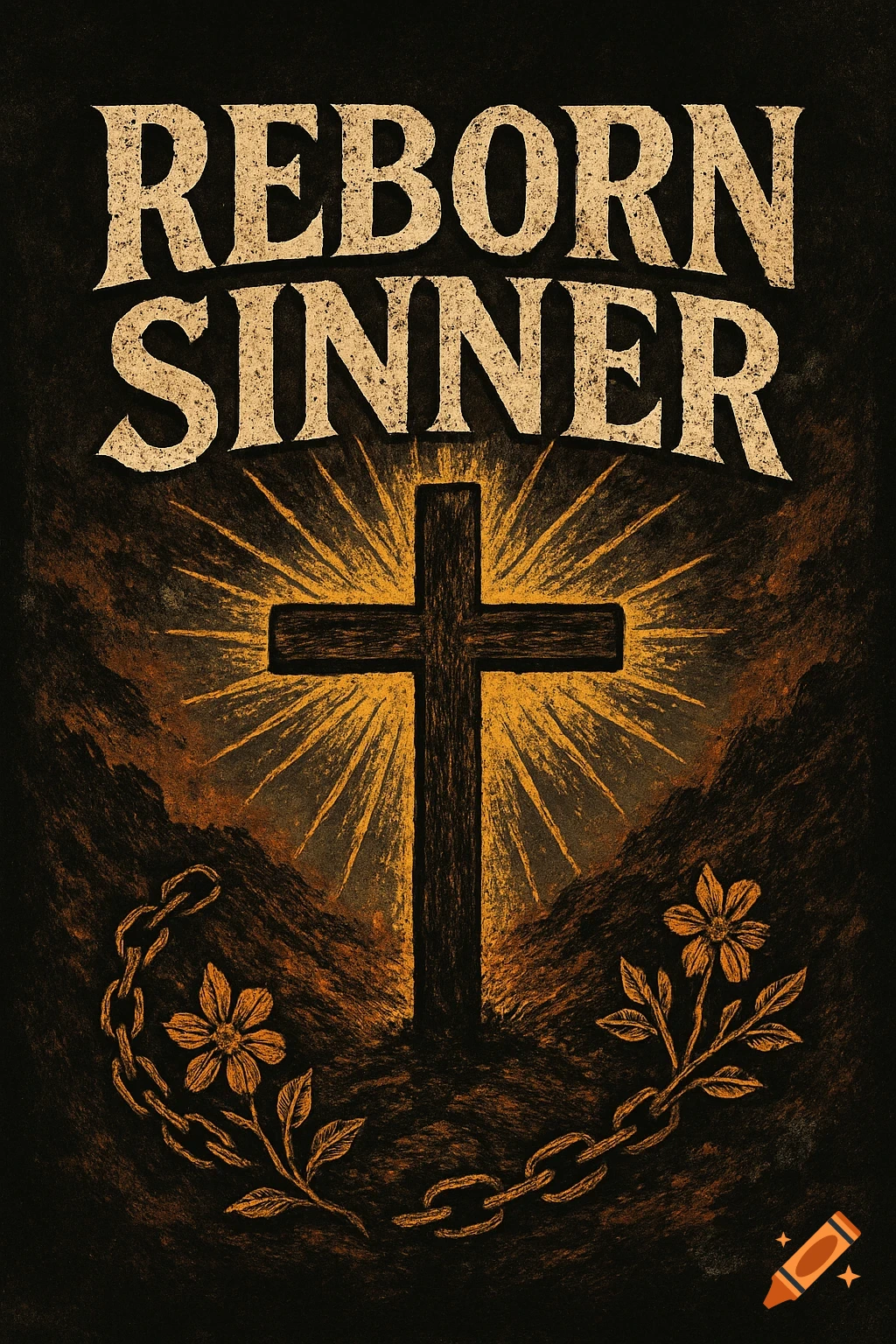 Grunge-style artwork with 'REBORN SINNER' text above a radiating cross ...