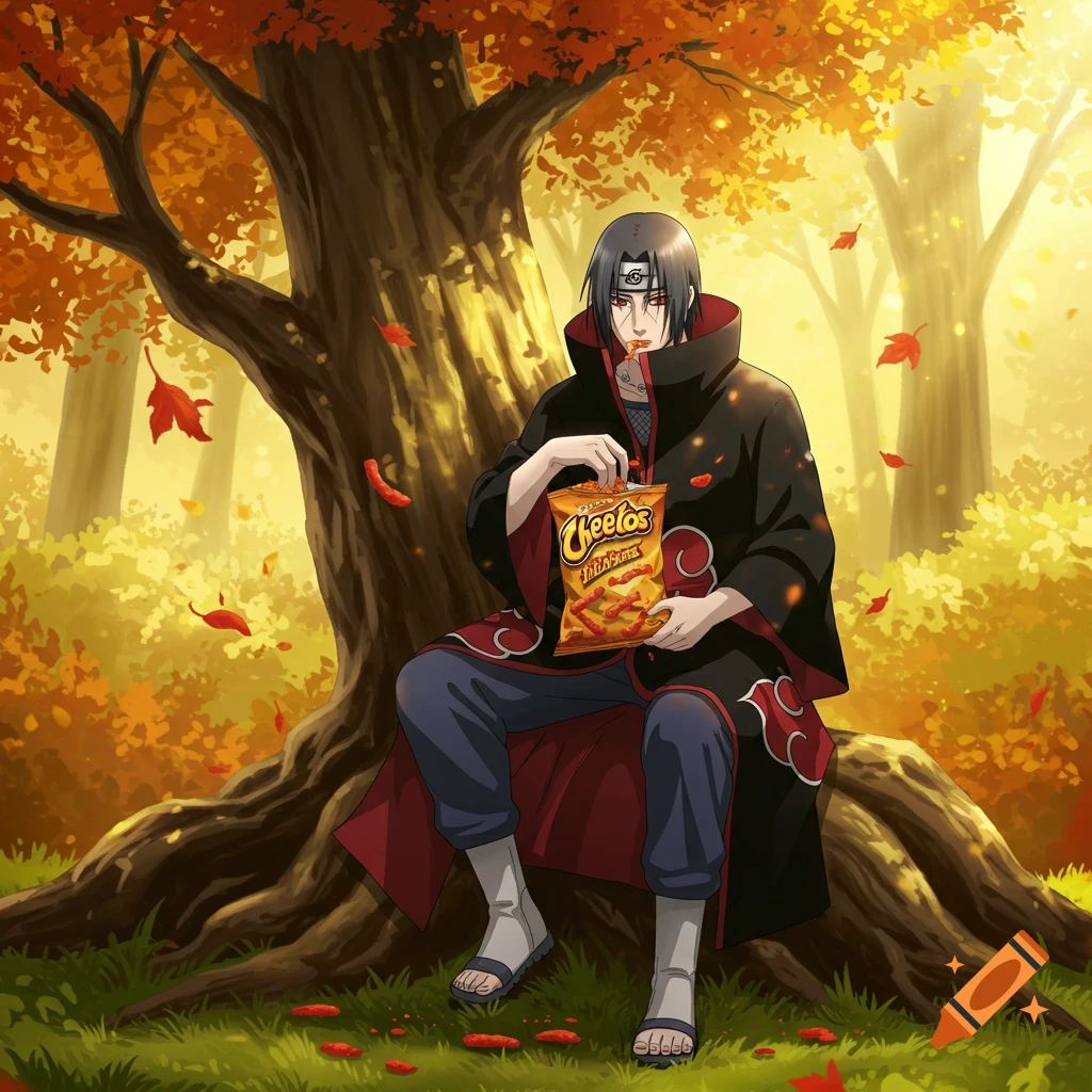 Cute chibi Itachi Uchiha in a serene Japanese garden with cherry ...