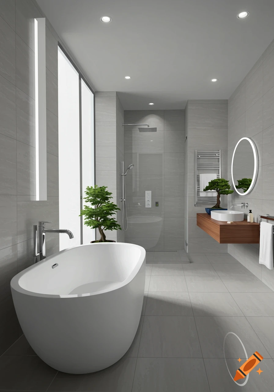 Modern bathroom with a sleek stainless steel vanity, sink, and mirror ...