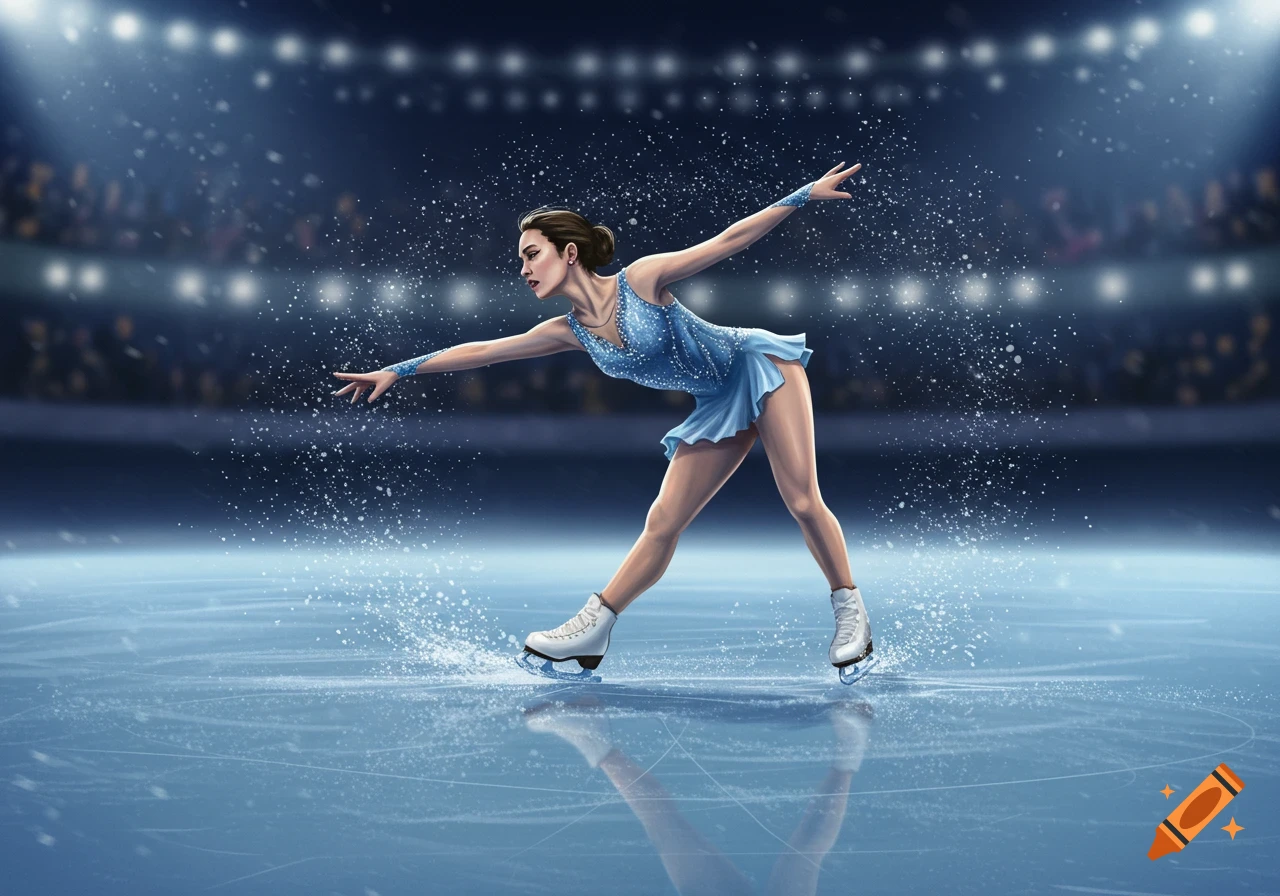 A detailed illustration of a white ice skate on a light blue background ...