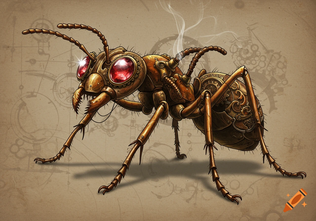 A detailed, photorealistic macro shot of a brown and red ant emerging ...