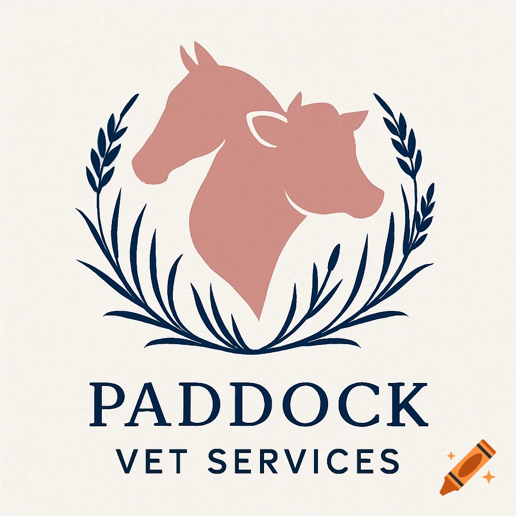 Logo for Paddock Vet Services featuring dusty pink silhouettes of a ...