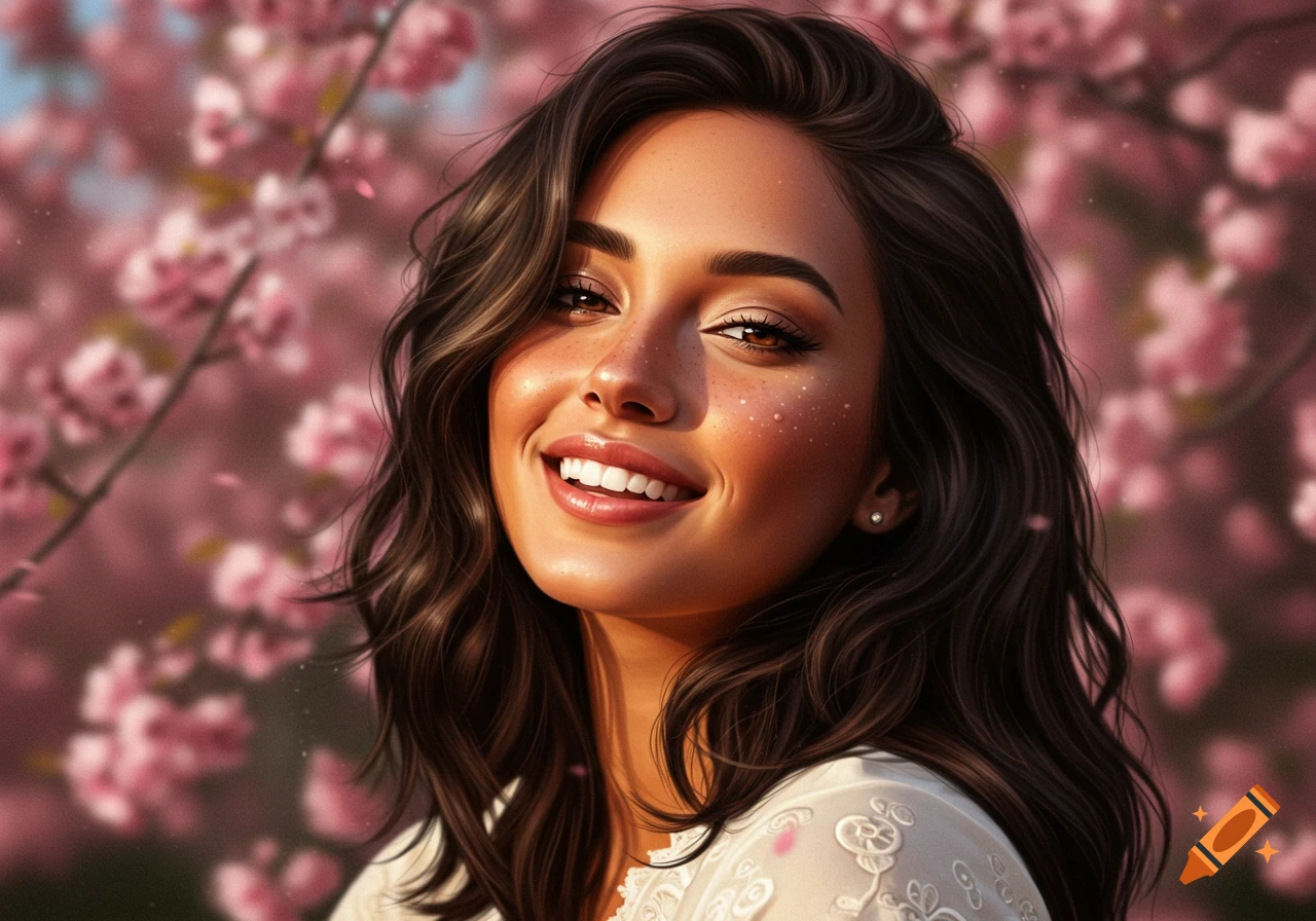 Close-up portrait of a beautiful young woman smiling in front of ...