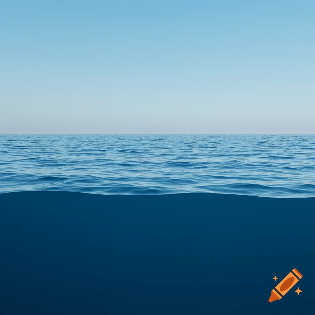 Sunlight streams through the rippling water surface into a deep blue ...