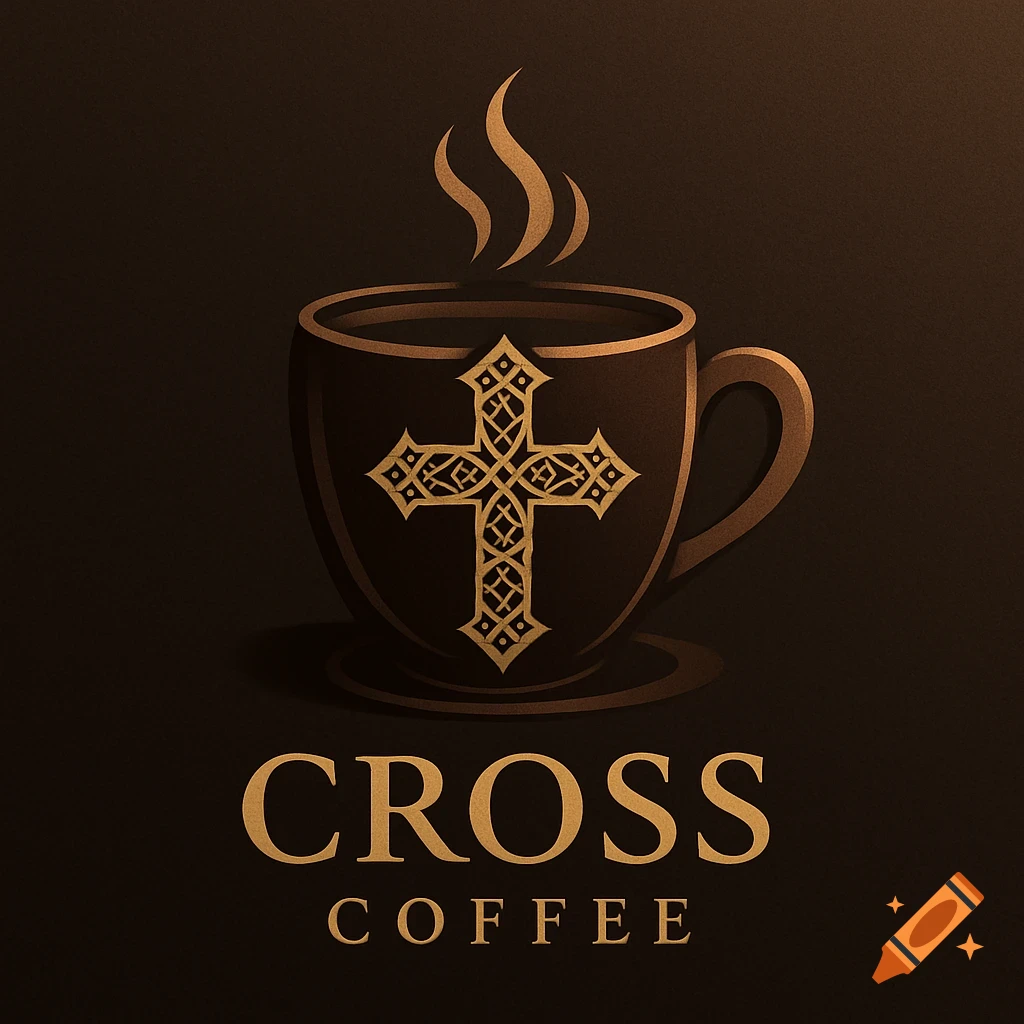A vintage-style coffee logo featuring an ornate cup with steam and ...