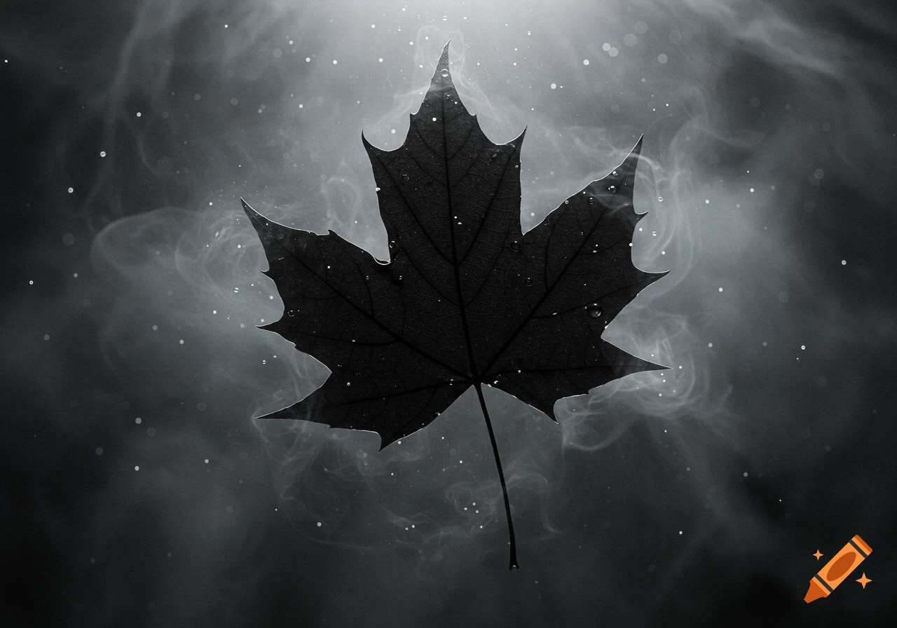 Intricate golden filigree maple leaves hang with warm, blurred ...