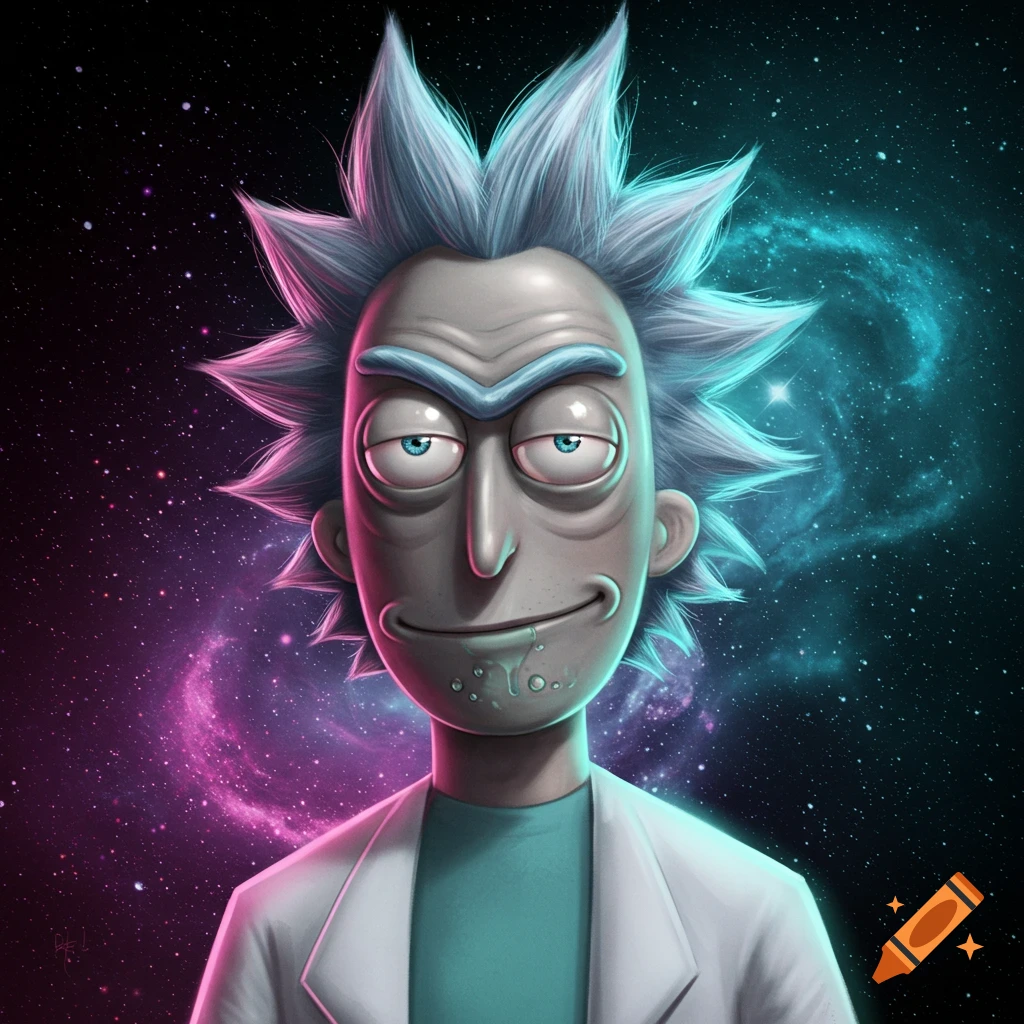 Rick and Morty standing in front of a swirling green portal in outer ...