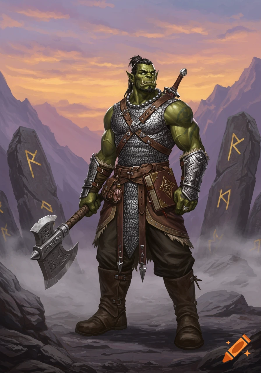 Half Orc Barbarian Warrior With a Greataxe created on Craiyon