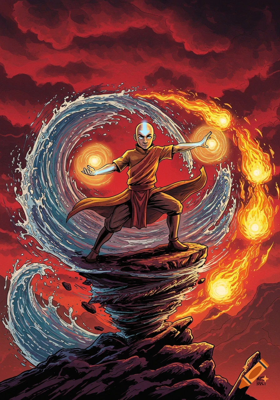 An illustration of Avatar Yangchen in an MTG card frame, bending water ...