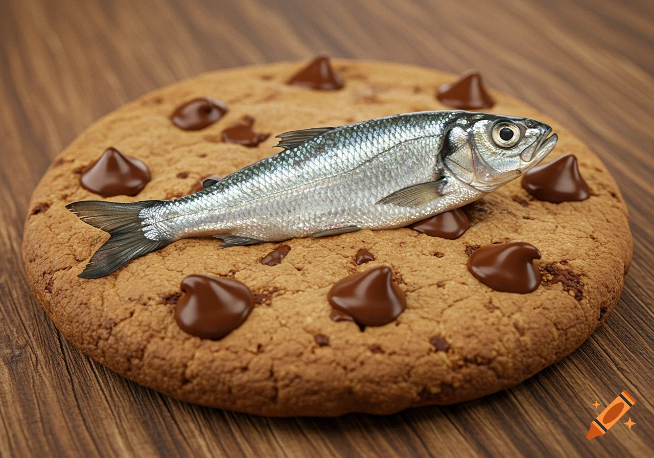 A whole, raw silver fish with black eyes resting on top of a large ...
