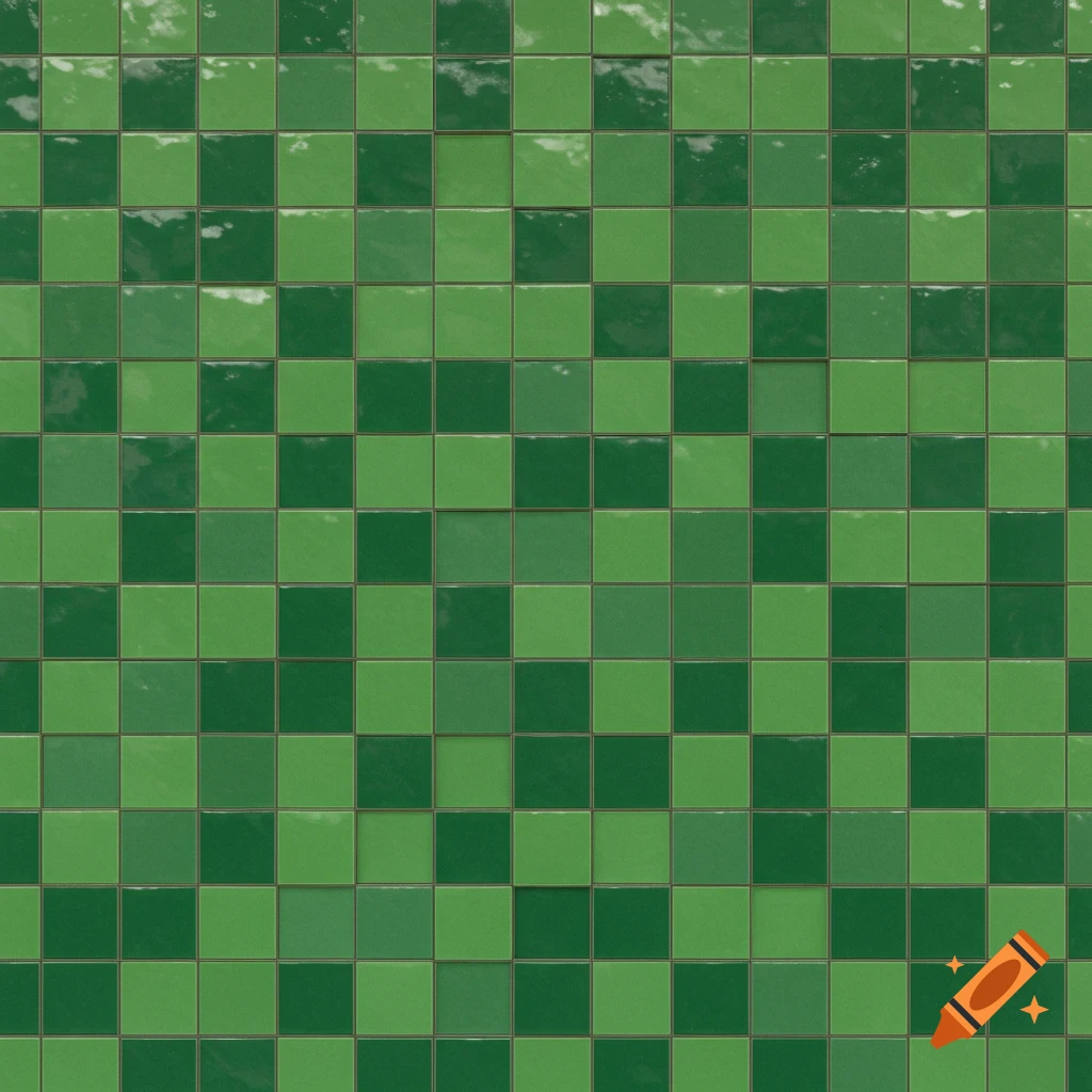 A repeating pattern of glossy square tiles in various shades of green ...