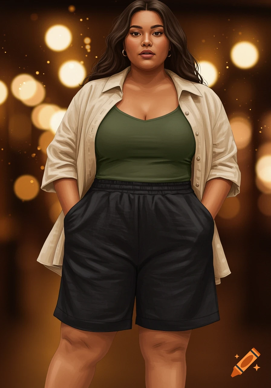 A photorealistic portrait of a woman with dark hair in a black dress ...