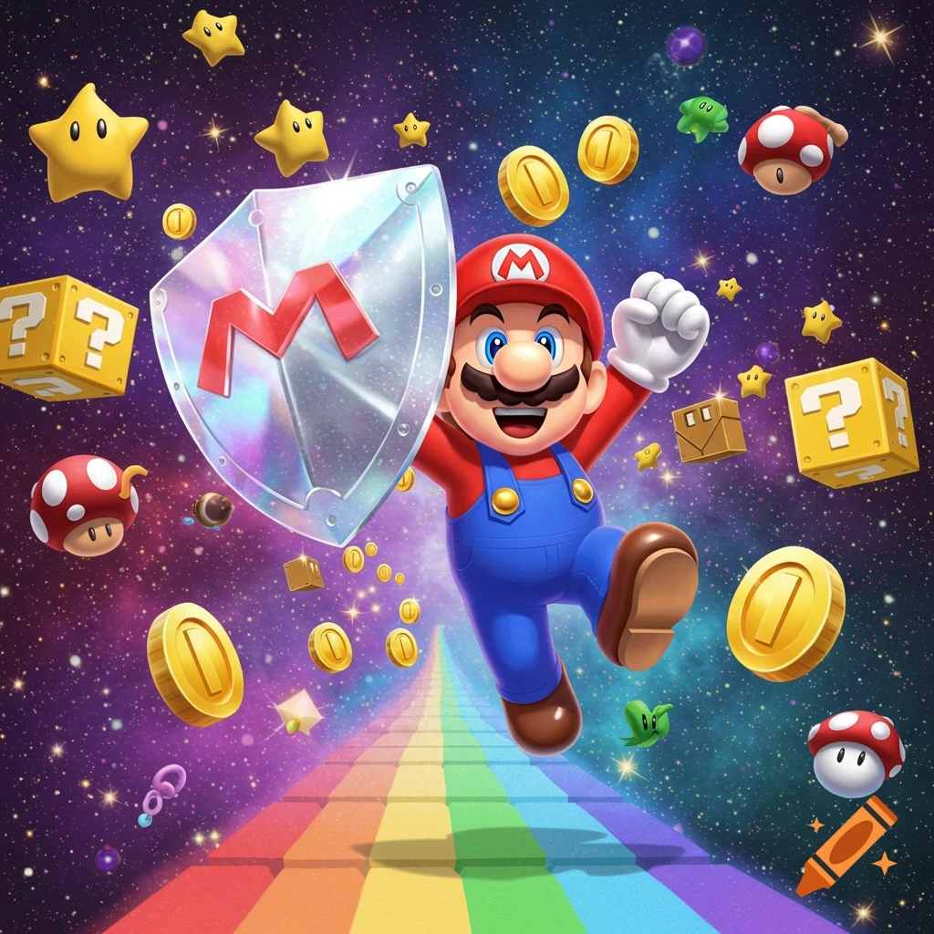 Wario, red Yoshi, yellow Yoshi, and Koopa Troopa stand on a checkered ...