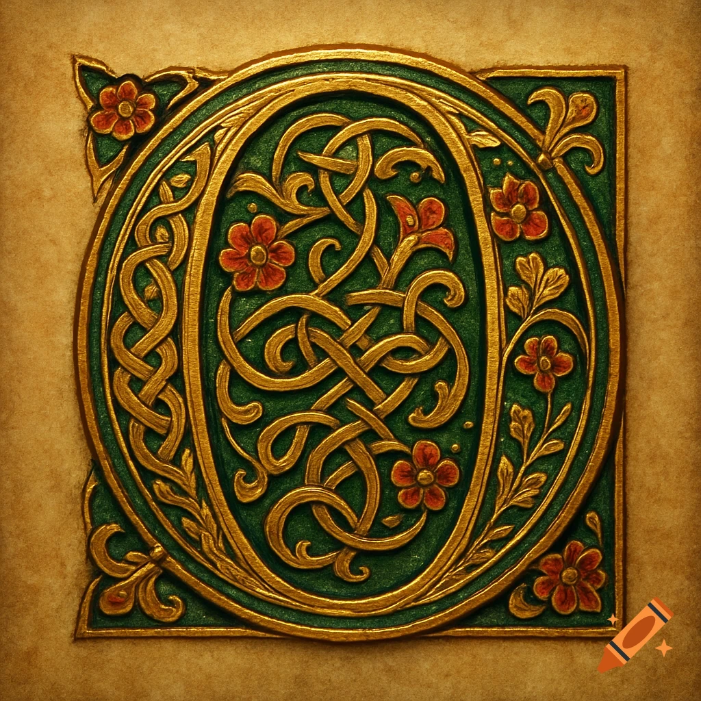 Black and white illuminated letter P in a detailed Viking-Celtic ...