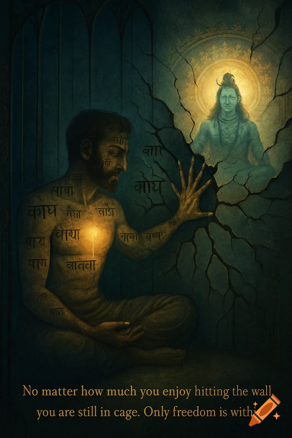 Vintage reggae-style poster of a spiritual figure, sound system, and ...