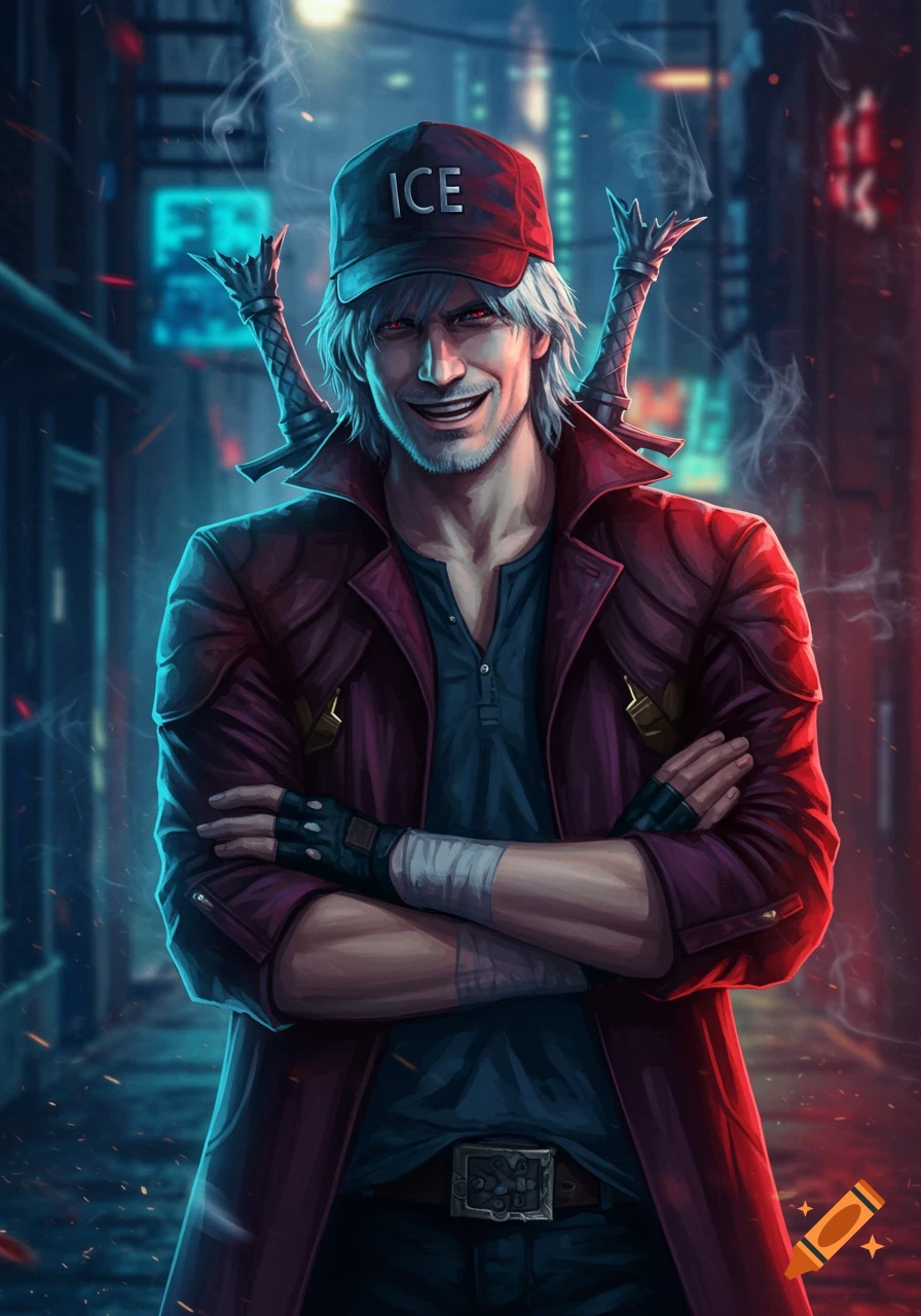 Modern Santa Claus in a grey puffer vest and jeans stands on a snowy ...