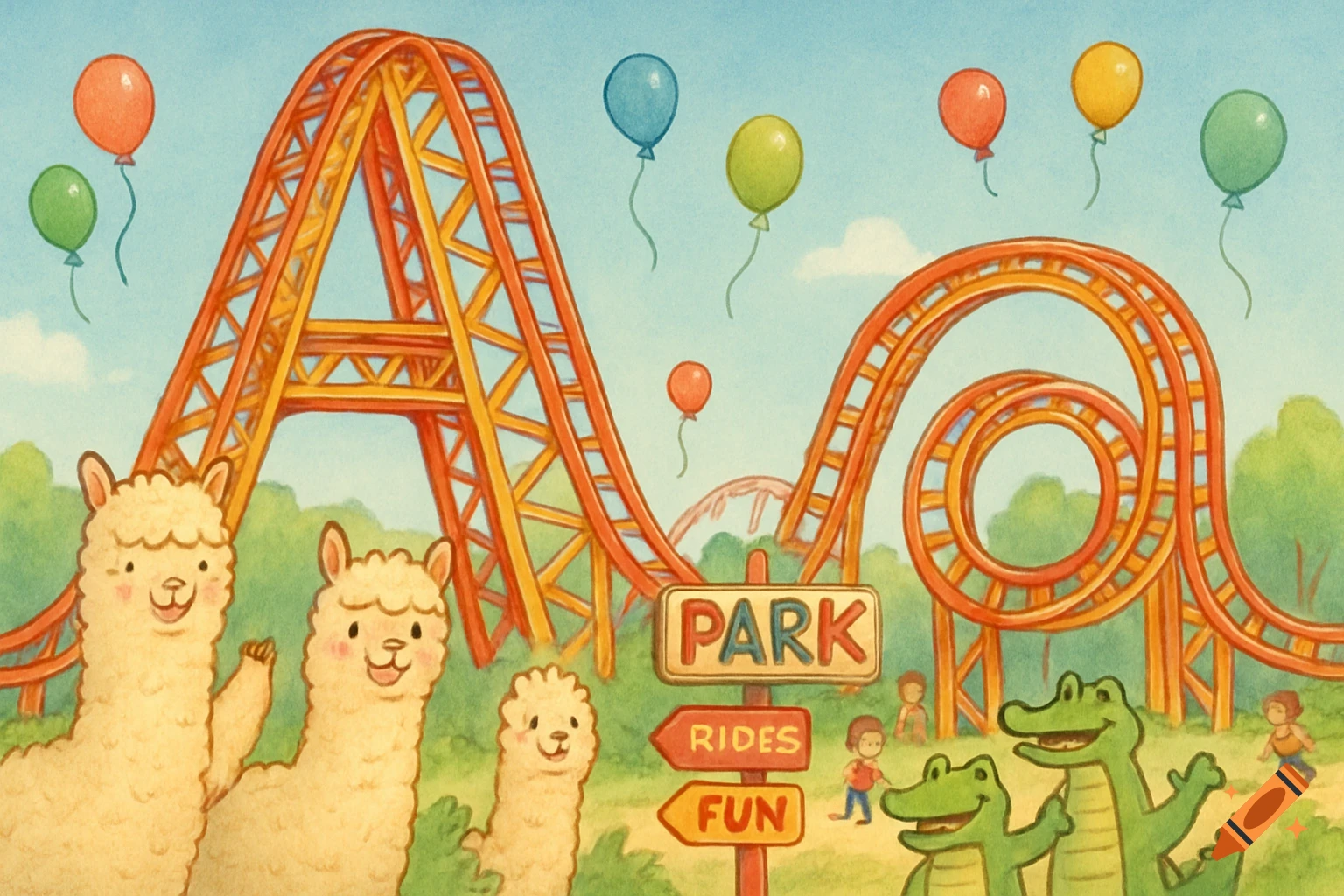 Illustration logo for 'Little Land of Fun' theme park, featuring a ...