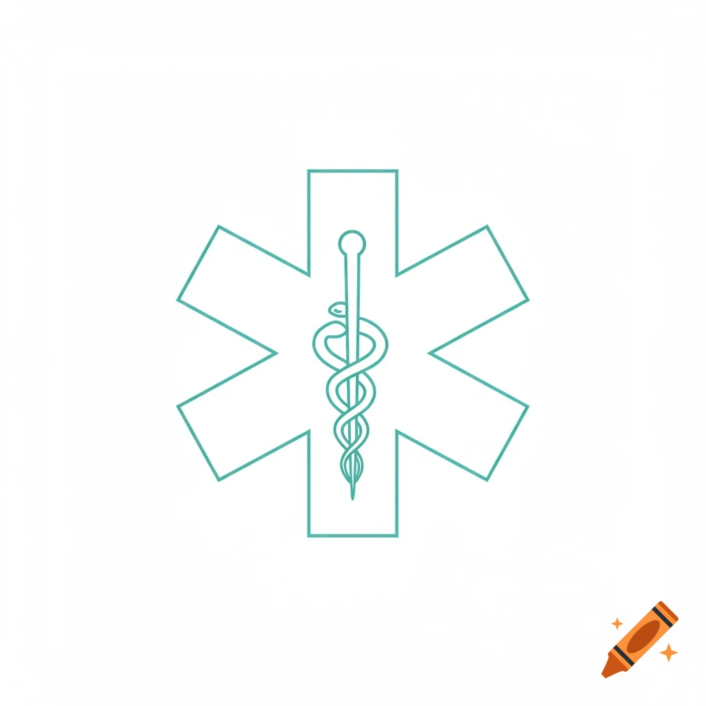 A pale teal outline of the Star of Life symbol on a white background ...