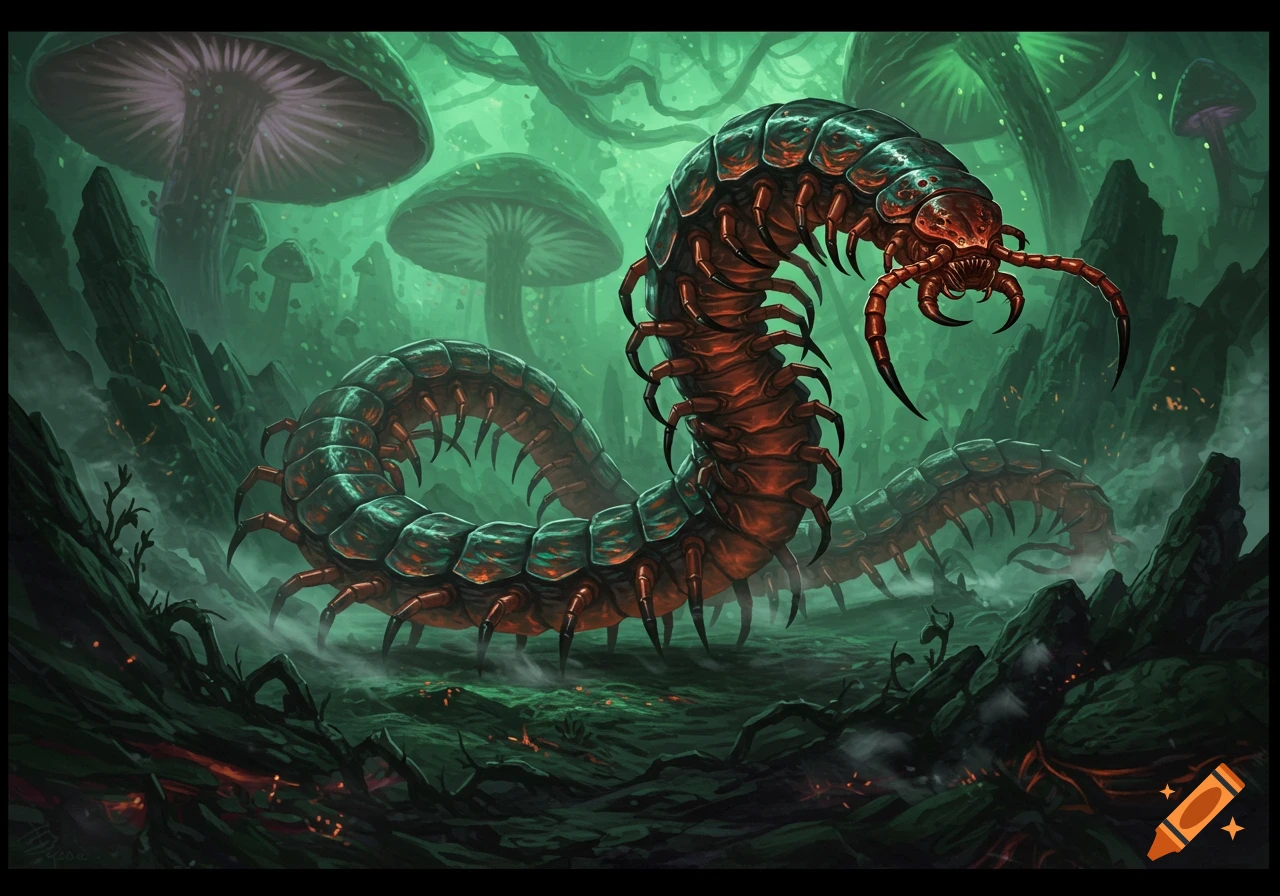 A grotesque alien queen with a crown and long tail looms over a nest of ...