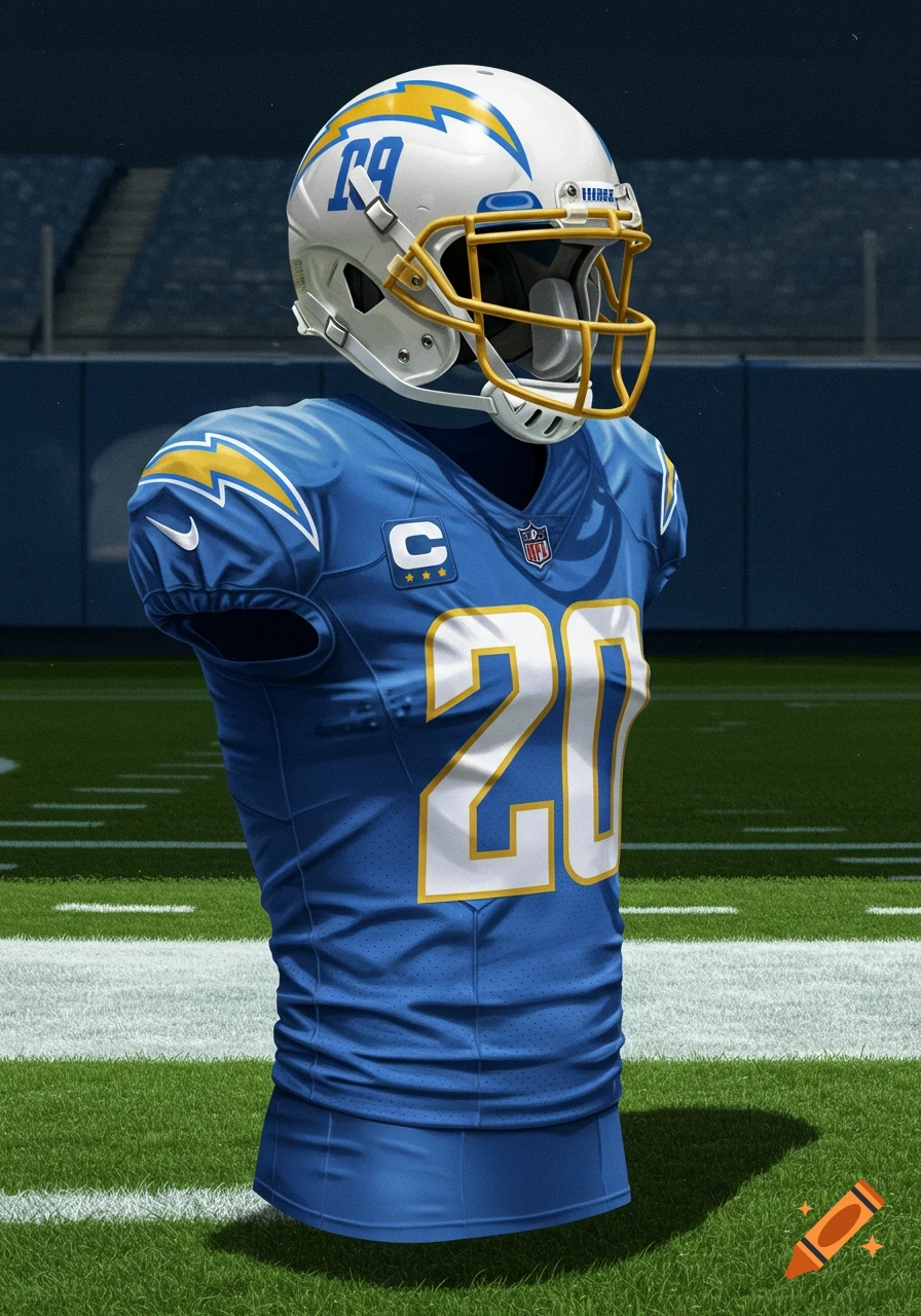 A blue and yellow Los Angeles Chargers NFL football jersey with the ...